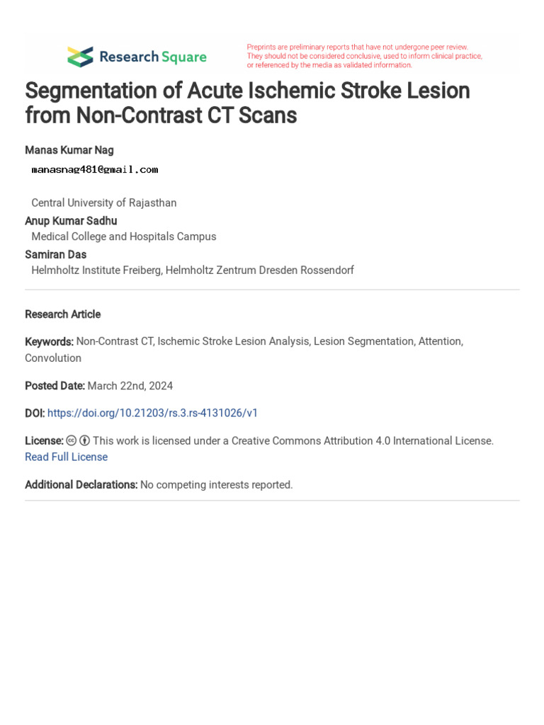 Segmentation Of Acute Ischemic Stroke Lesion From Non Contrast Ct Scans Pdf Stroke Ct Scan