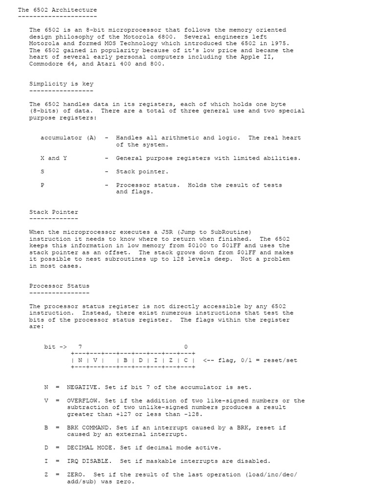 The 6502 Architecture | PDF | Integrated Circuit | Computer Programming