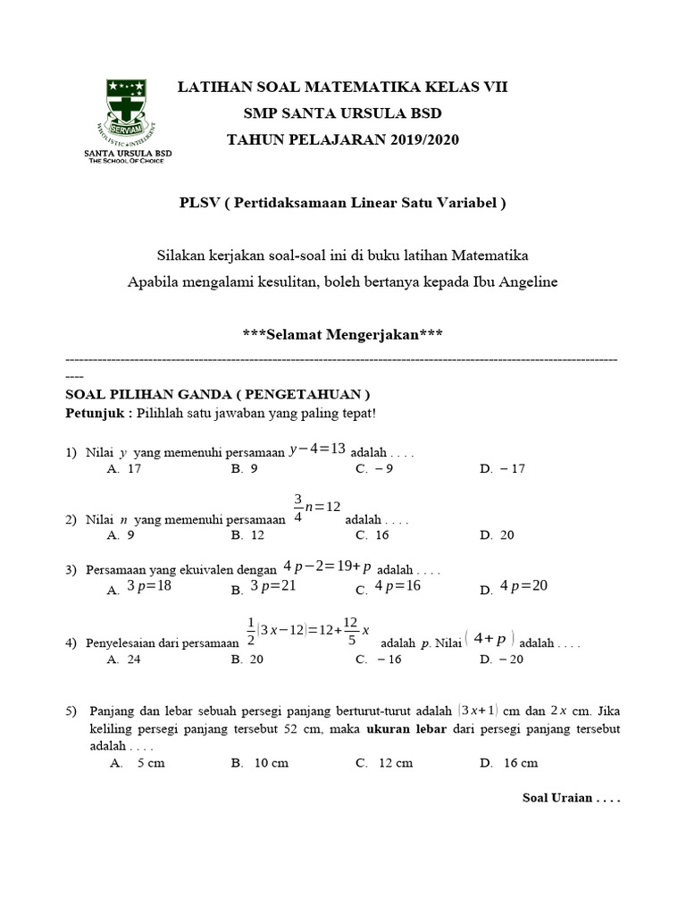 SOAL PLSV #Home Learning | PDF