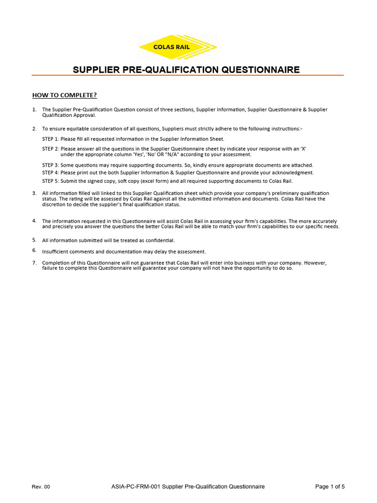 Supplier Pre Qualification Questionnaire DC | PDF | Occupational Safety And Health | Quality ...