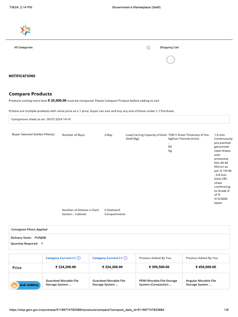 GeM Movable File Storage Comparison | PDF
