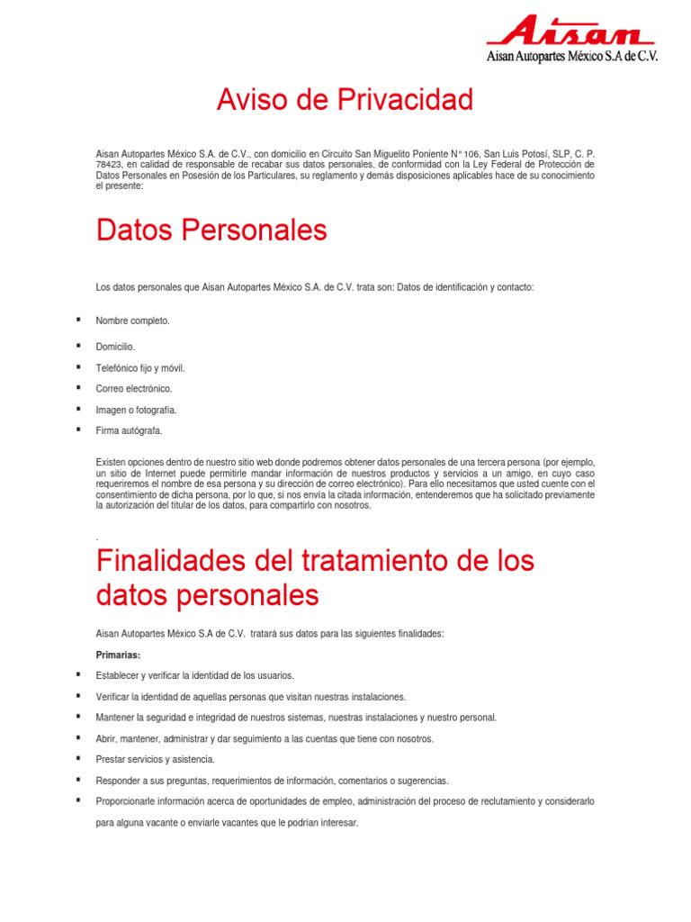 Aviso de Privacidad | PDF | Cookie HTTP | Red mundial