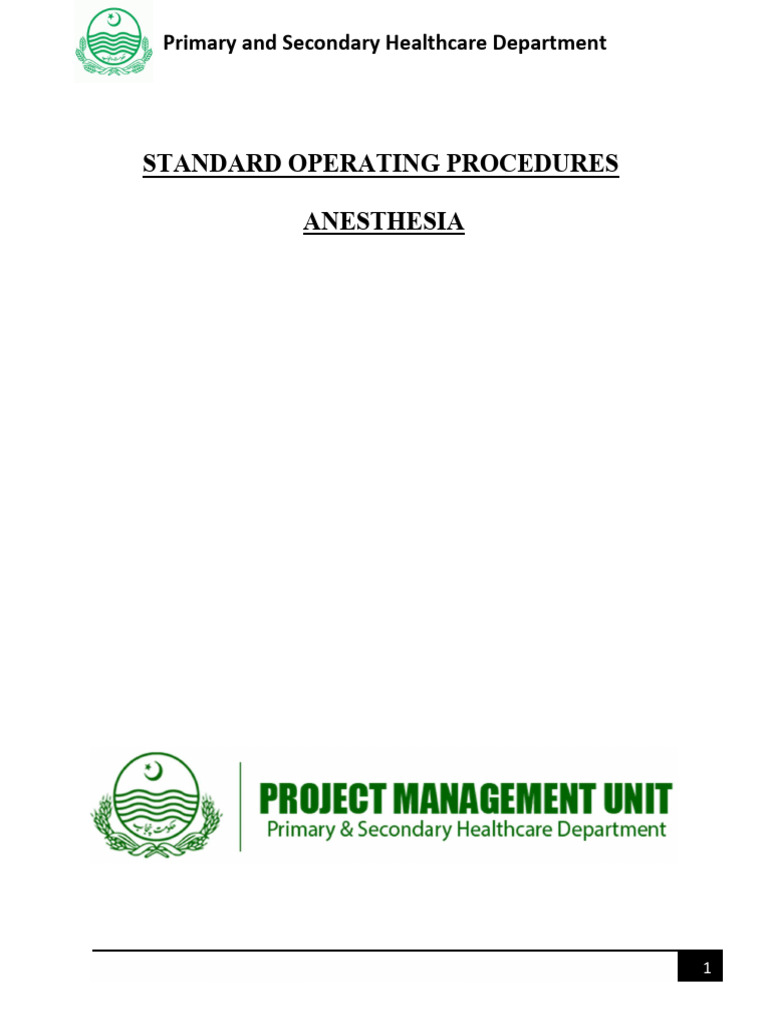 Anesthesia Standard Operating Procedures | PDF | Anesthesia | Surgery