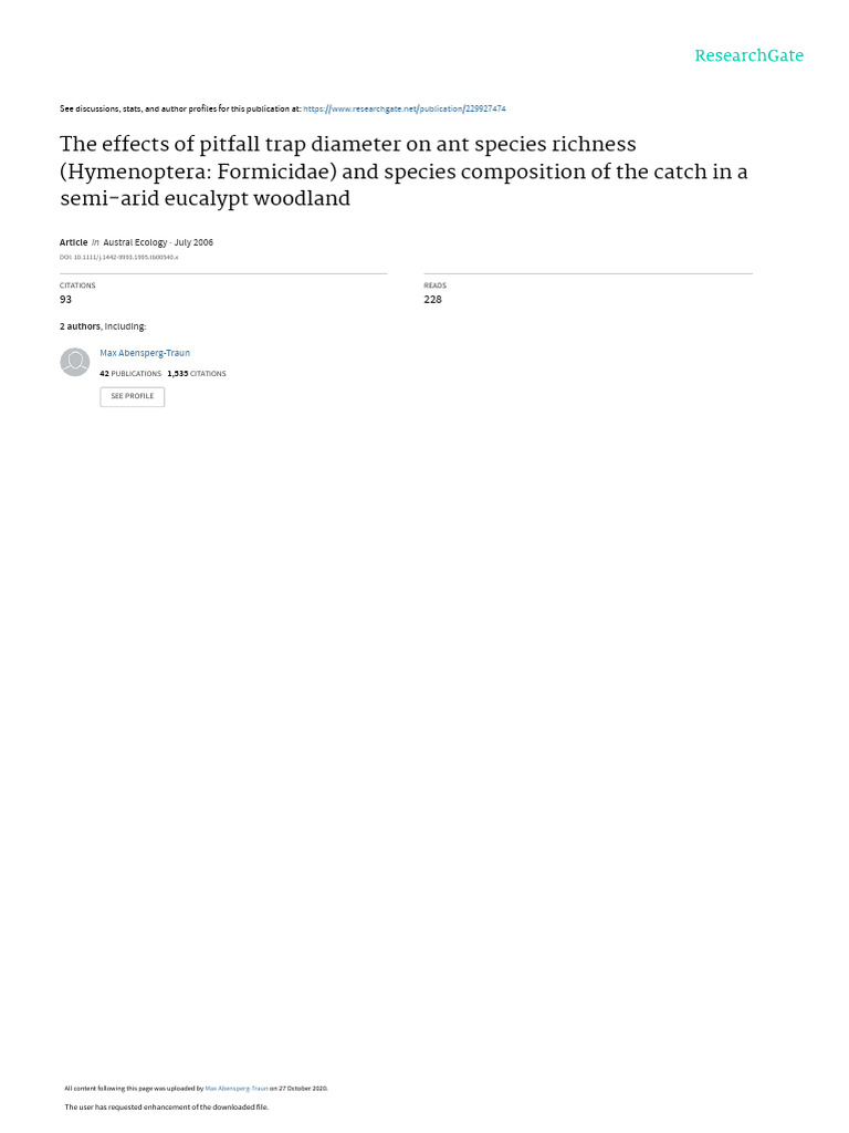 Pitfall Trap Diameter Effects on Ants | PDF | Ant | Biodiversity