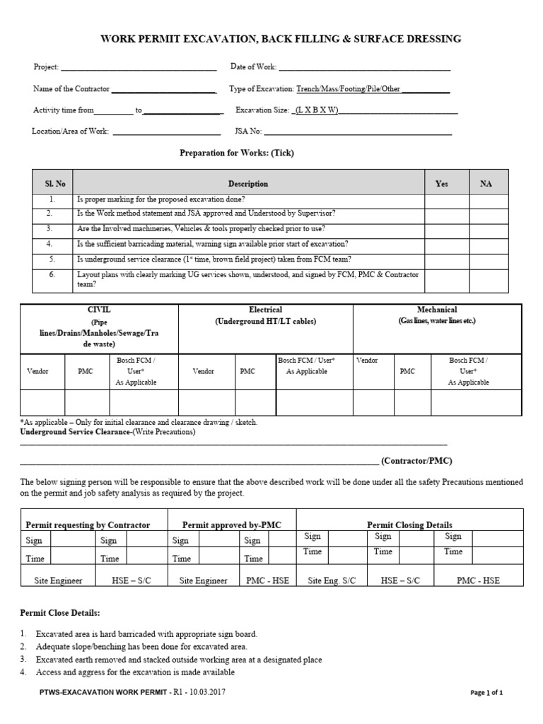 3.1 Excavation Work Permit | PDF | Business | Technology & Engineering