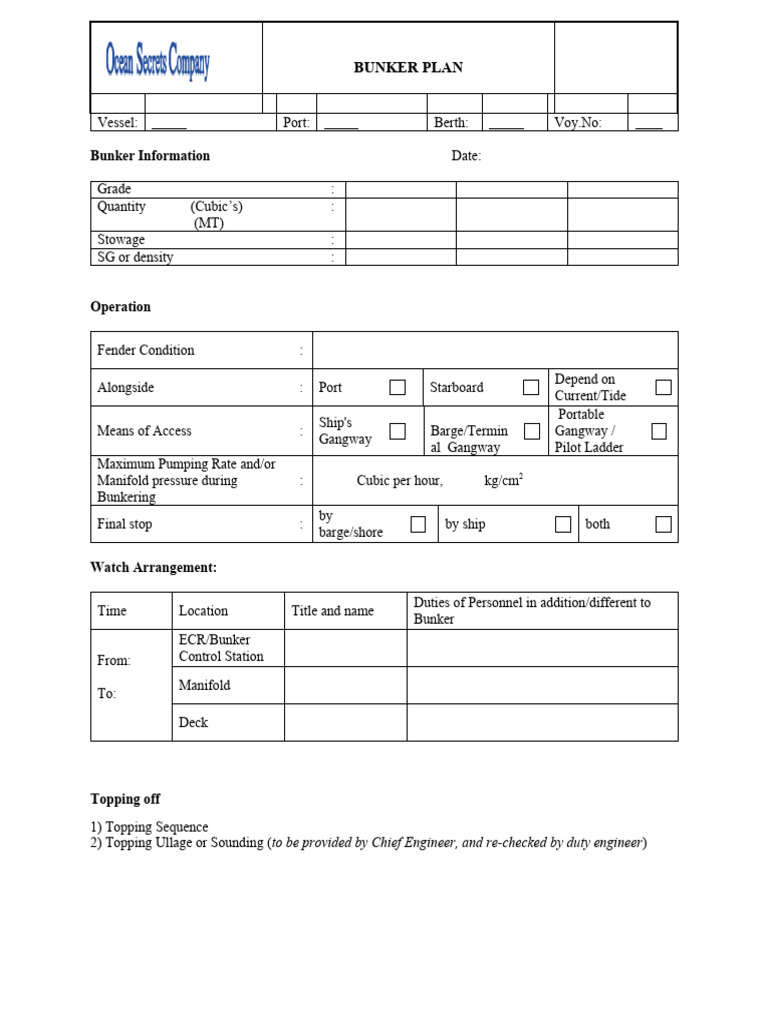 Bunker Plan | PDF | Ships | Shipping