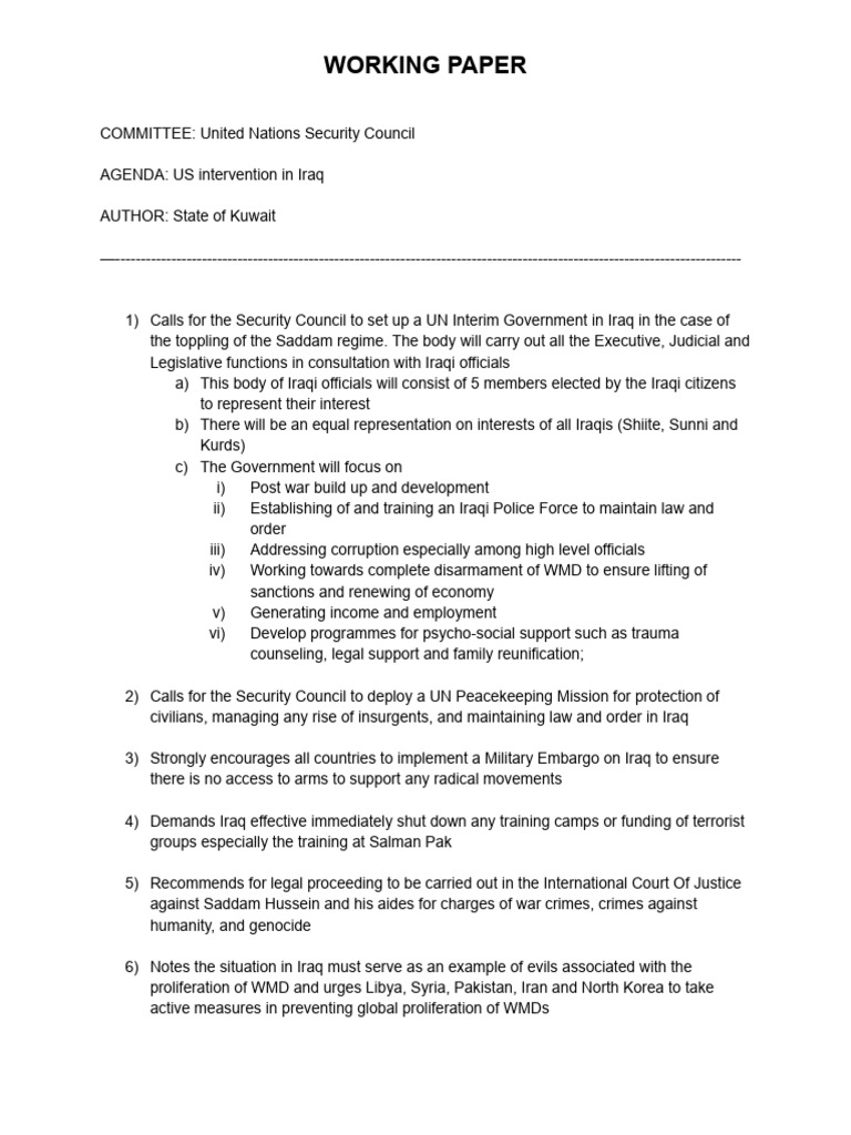 Working Paper - UNSC - State of Kuwait | PDF | Iraq | United Nations ...