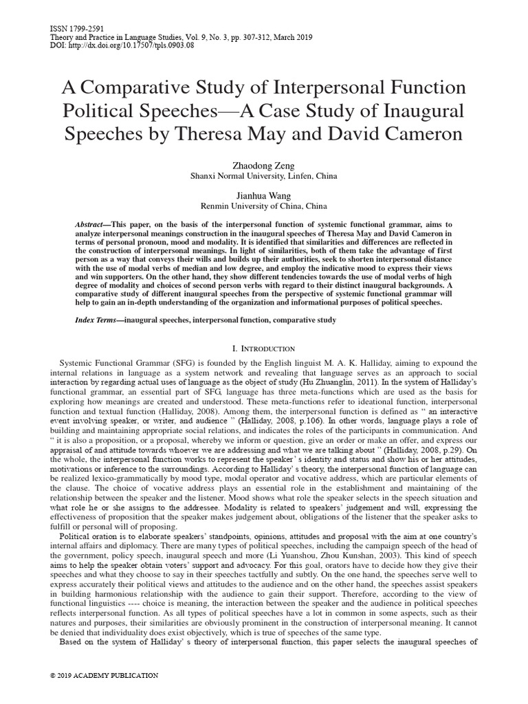 Comparisin of Inagural Speeches | PDF | Question | Language Mechanics