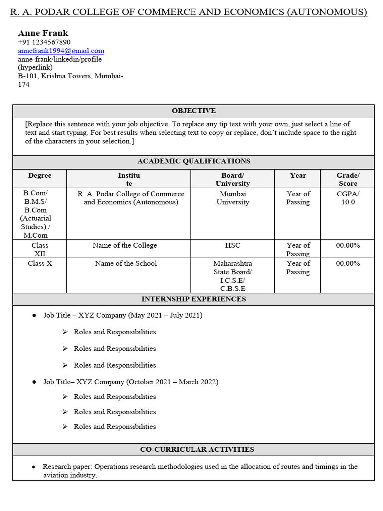 Resume Format (Editable) | PDF