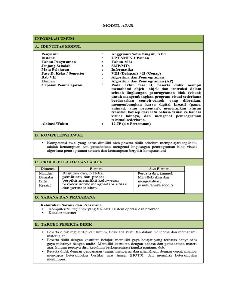 Modul Ajar Algoritma | PDF
