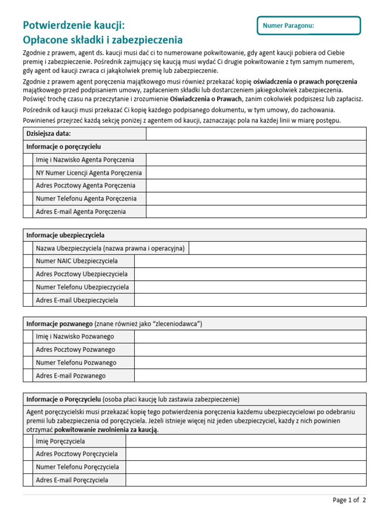 Bail Agent Receipt 1 Polish | PDF