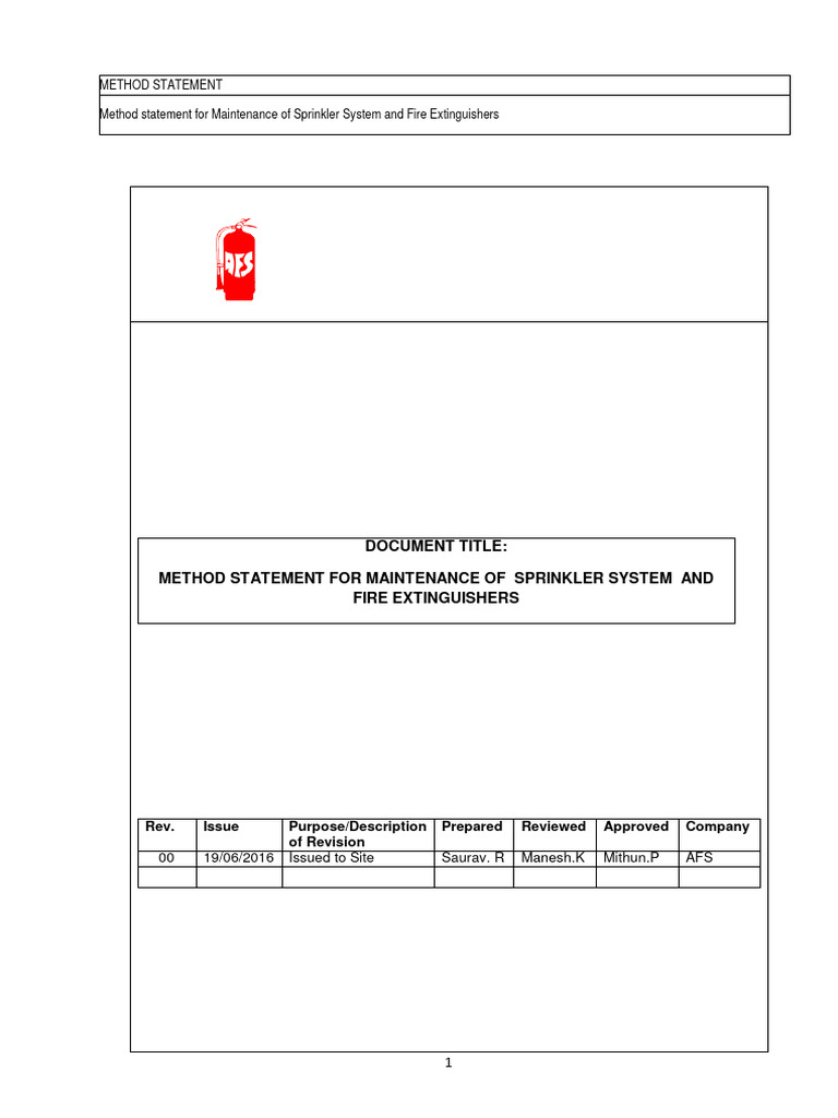 Method Statement For Maintennace of Sprinkler and Fe | PDF | Fire Sprinkler System | Valve