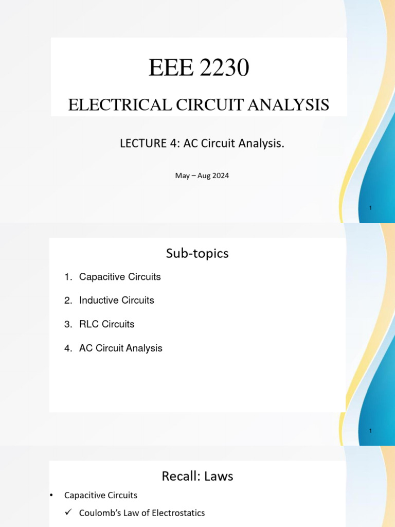 Lecture 4 - Intro To RLC & AC Circuit Analysis | PDF | Capacitance | Capacitor