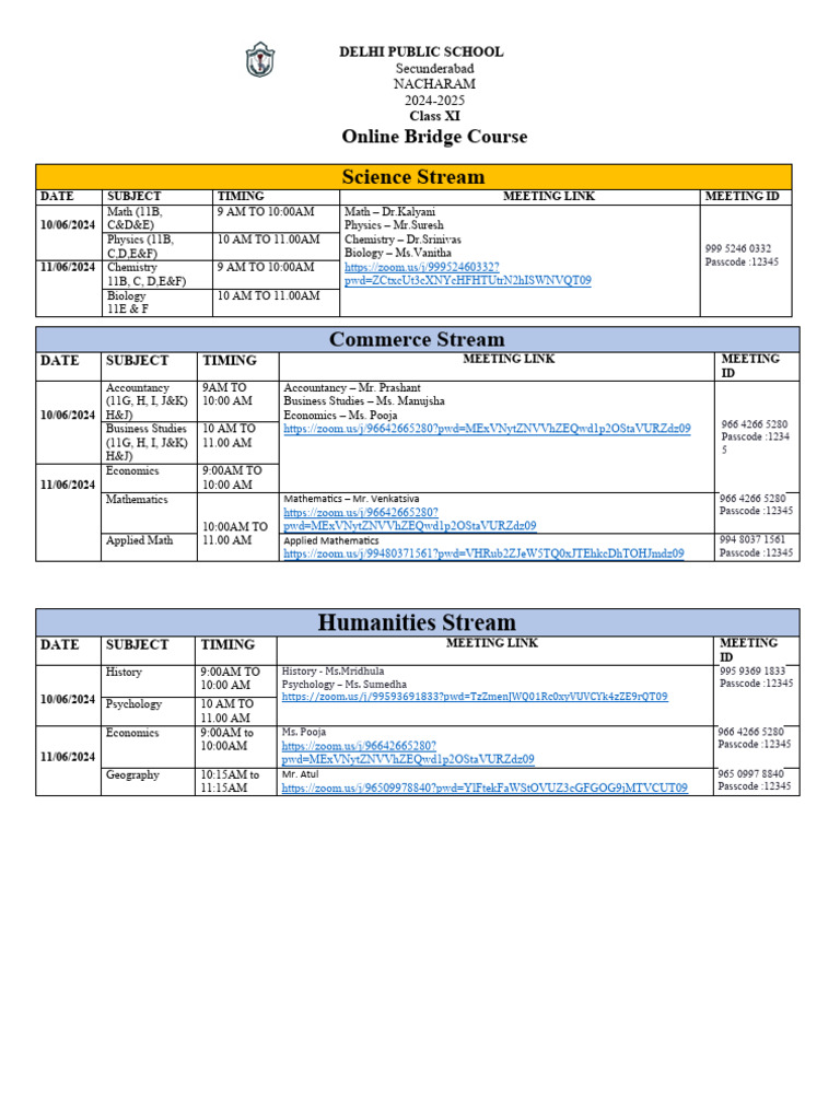 Epistemo Class 11 Bridge Course Schedule | PDF | Mathematics | Science