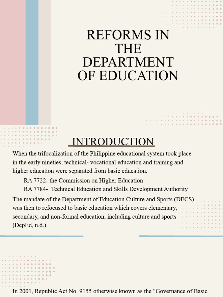 Reforms in The Department of Education | PDF | Kindergarten | Curriculum