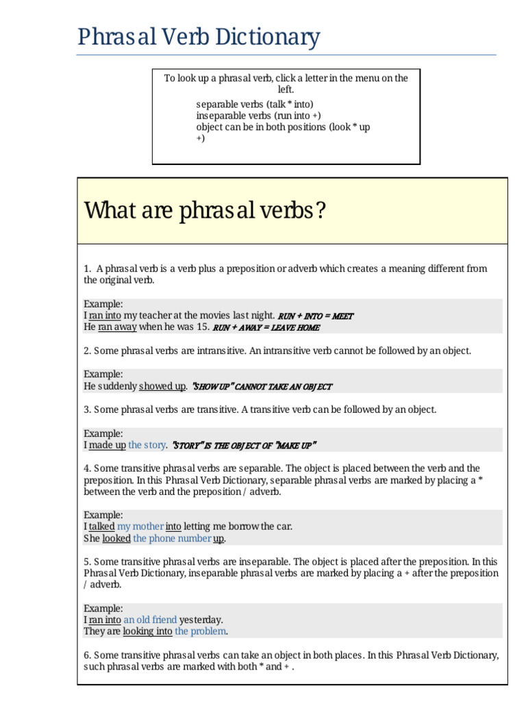Phrasal Verb Dictionary Guide | PDF