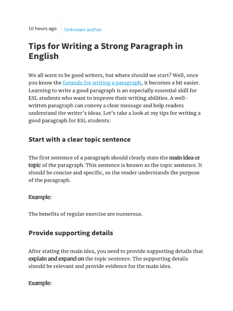 Tips for Writing a Strong Paragraph | PDF