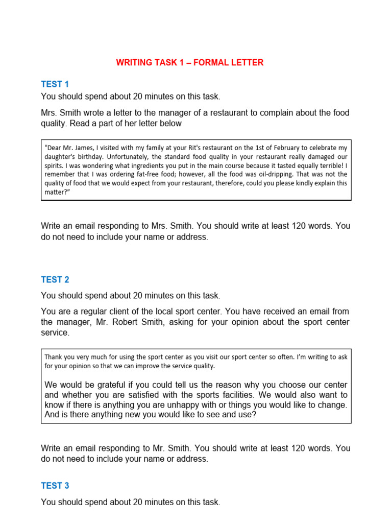 Writing Task 1 - Formal Letter | PDF