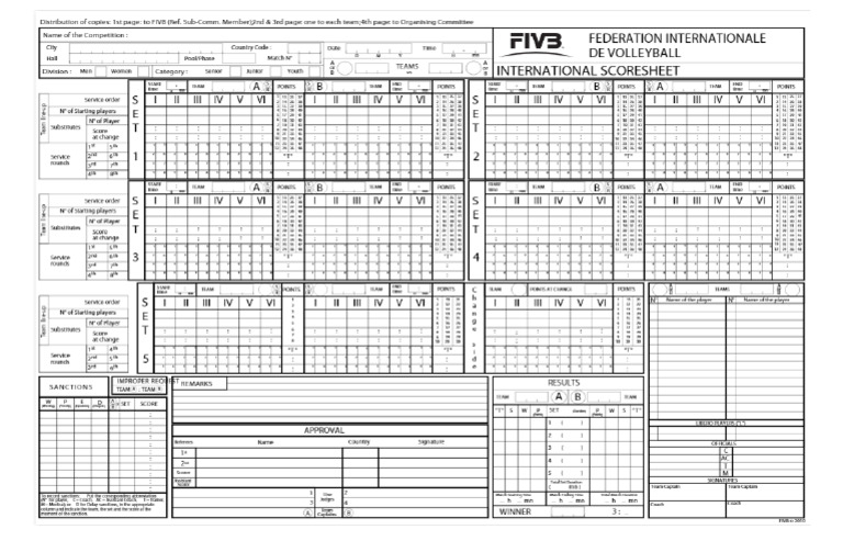 Volleyball FIVA Scoresheet | PDF