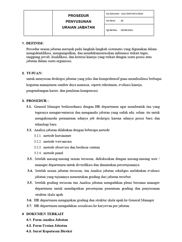 1.3 SOP Menyusun Uraian Jabatan | PDF