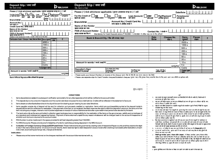 Pre Printed Deposits Slip | PDF