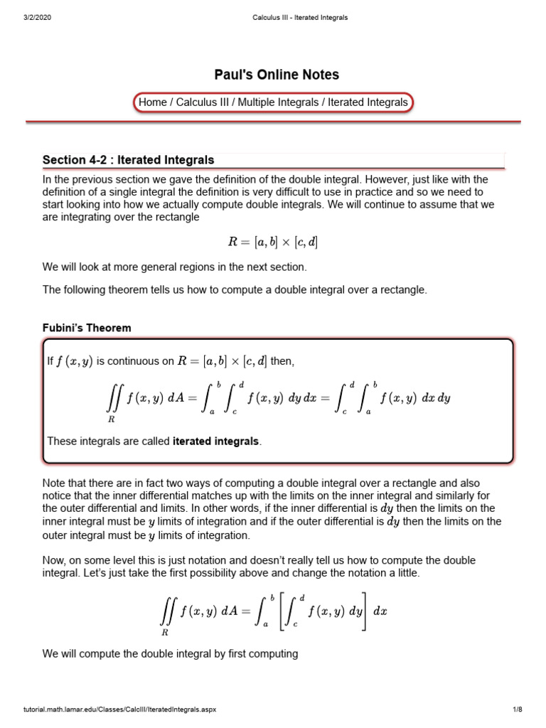 Calculus III - Iterated Integrals | PDF | Integral | Area