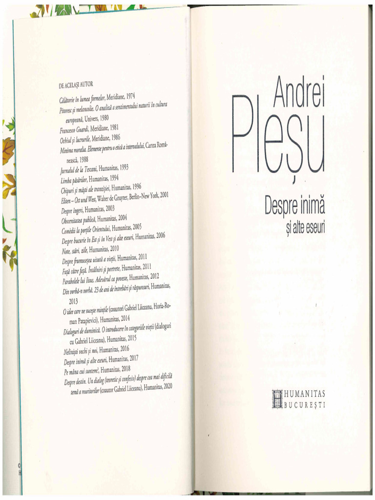 Andrei Plesu - Despre Inima Si Alte Eseuri | PDF