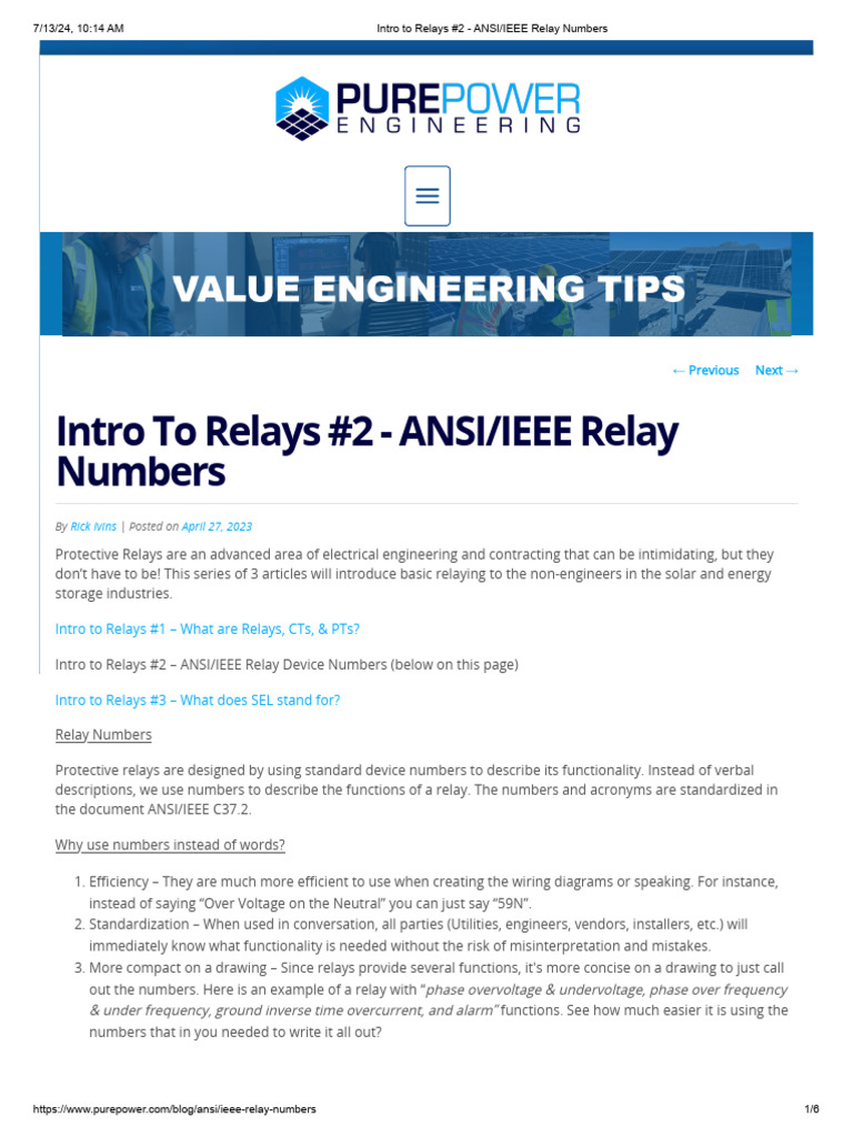 Intro To Relays #2 - ANSI - IEEE Relay Numbers | PDF | Relay ...