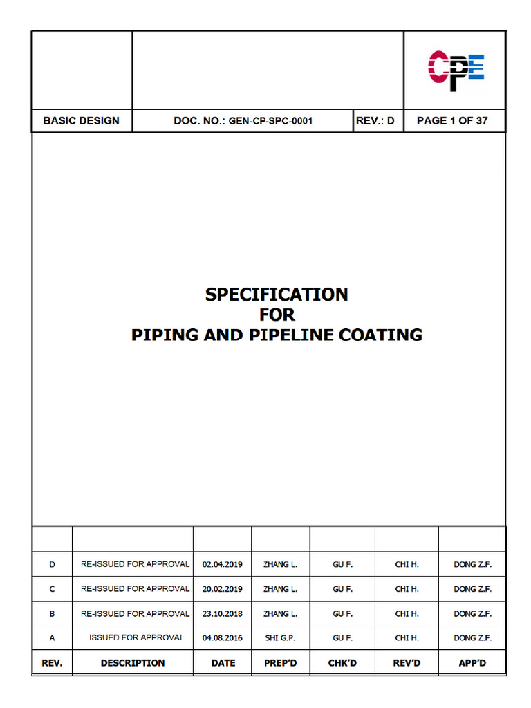 GEN-CP-SPC-0001 Specification For Piping and Pipeline Coating | PDF