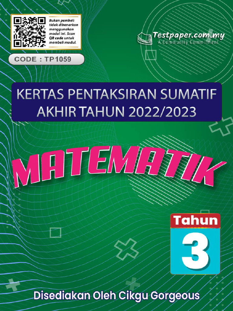 Cover Page Kertas Pentaksiran Sumatif Akhir 20222023 Matematik Tahun 3 ...