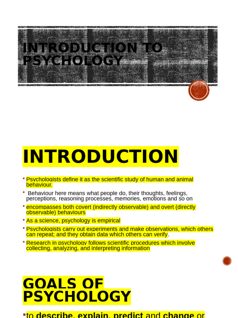 Introduction To Psychology PPT | PDF | Psychology | Cognition