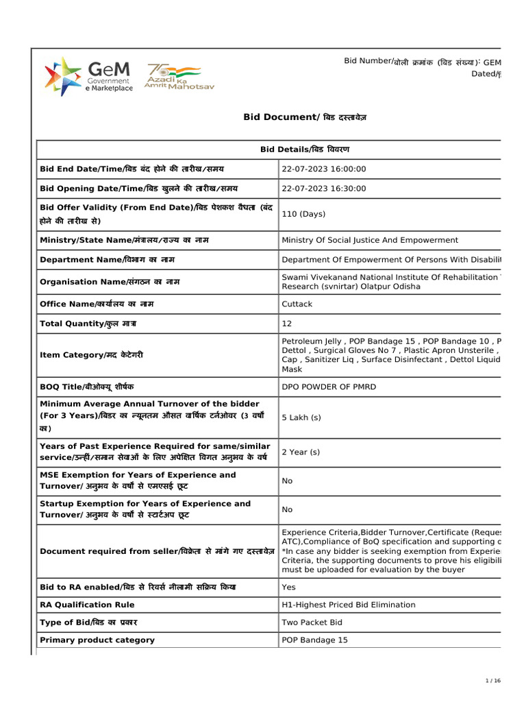 DPO Powder Bandage Bid | PDF | Accountant | Business