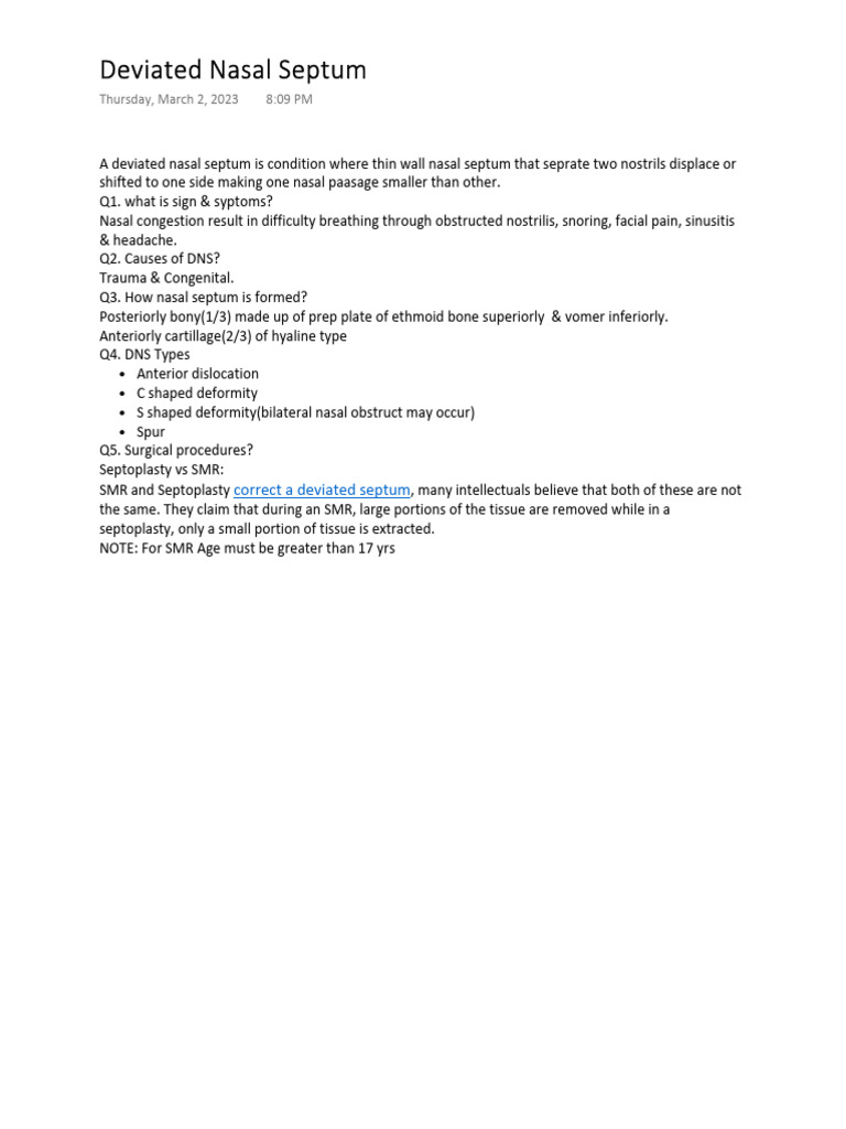 Deviated Nasal Septum | PDF | Science & Mathematics
