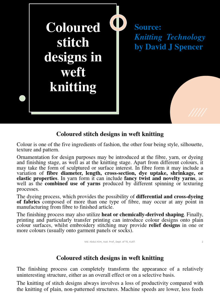 Coloured Stitch Designs in Weft Knitting | PDF | Knitting | Yarn