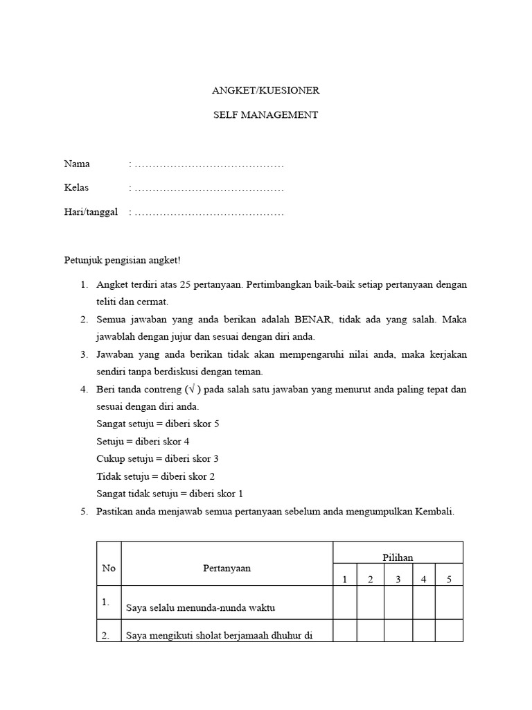 Angket Kuesioner | PDF | Pengembangan Diri