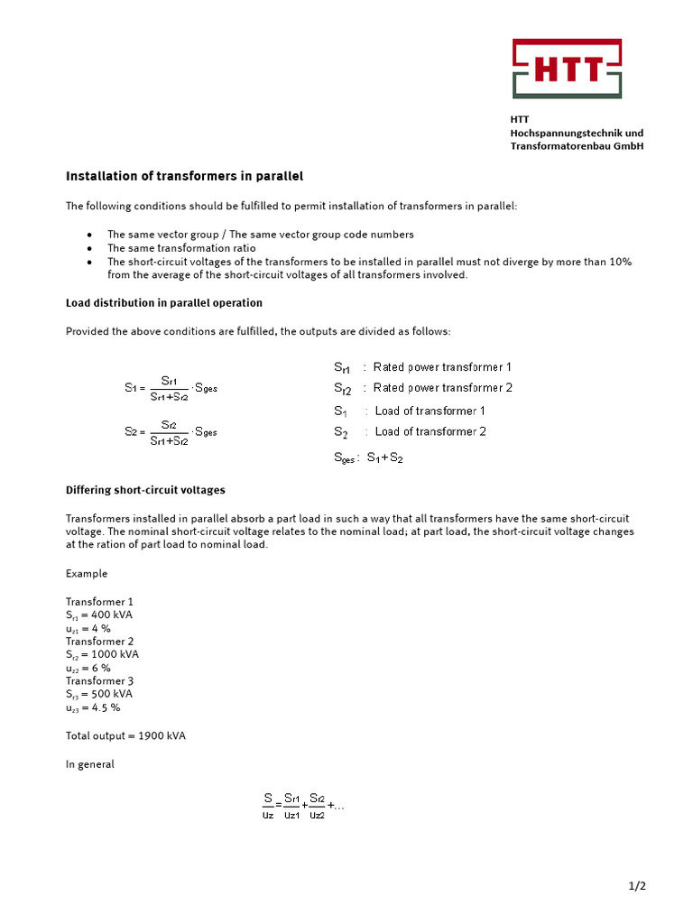 Installation of Transformers in Parallel | PDF | Transformer | Series ...