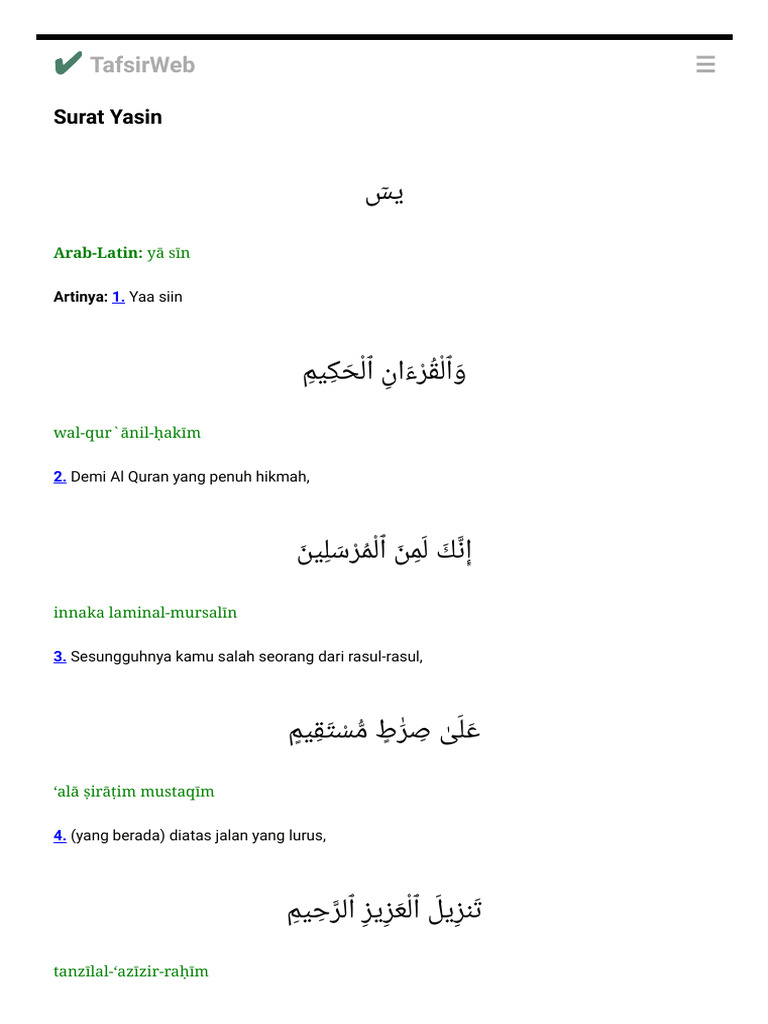 Surat Yasin: Teks Arab-Latin dan Artinya | PDF