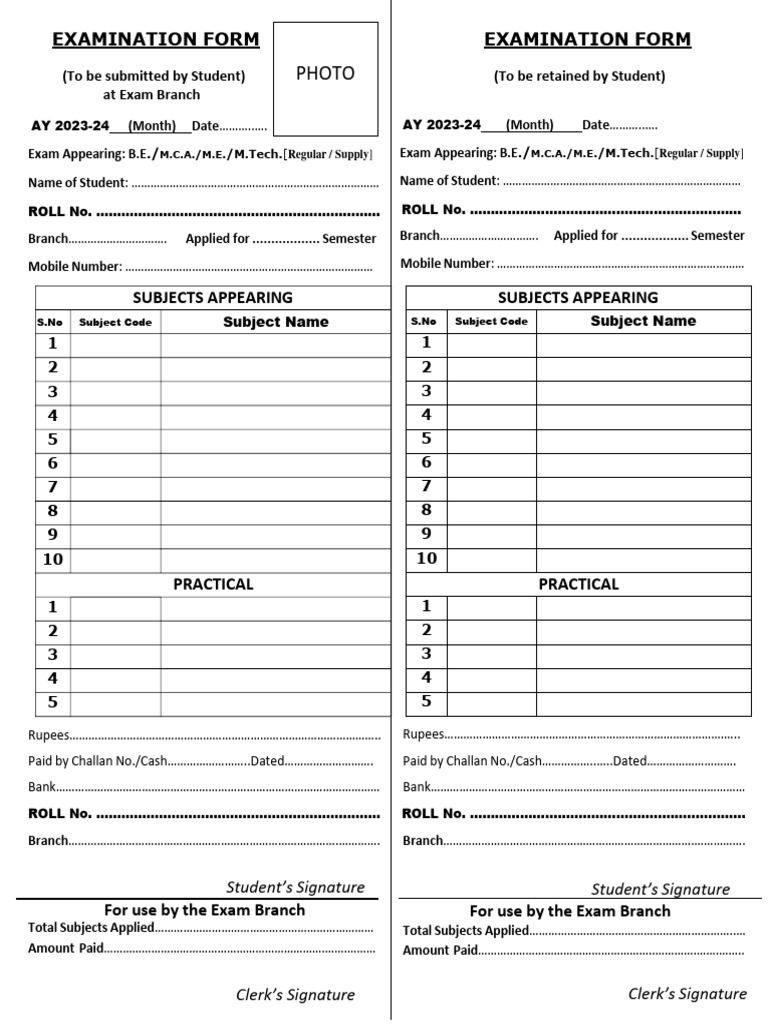 Examination Form for B.E./MCA/M.Tech | PDF | Qualifications ...