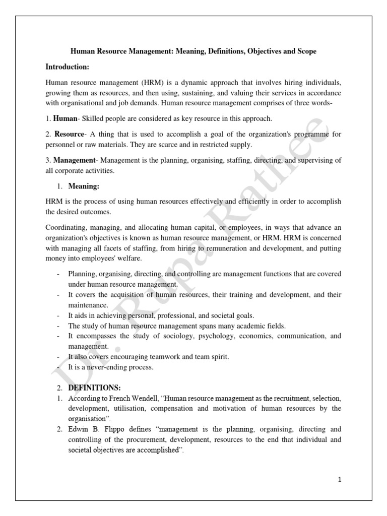 AA142-76-HRM-Meaning, Definitions, Objectives and Scope | PDF | Human ...