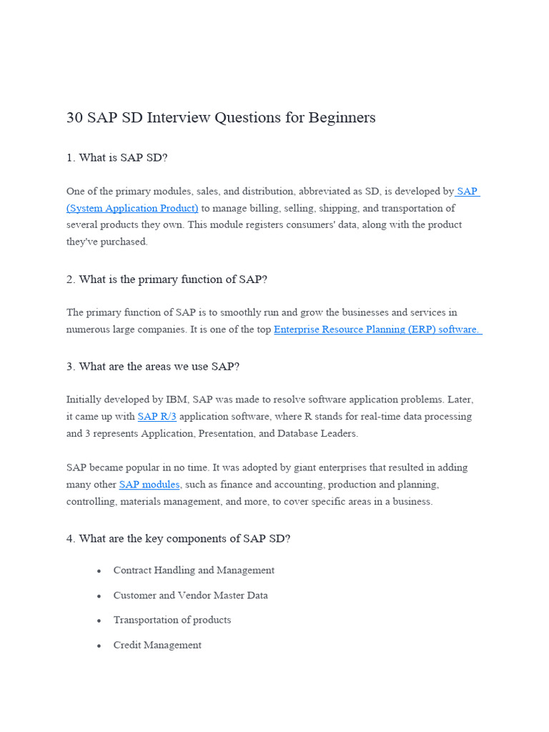 SAP SD Interview Questions for Beginners | PDF | Sales | Pricing