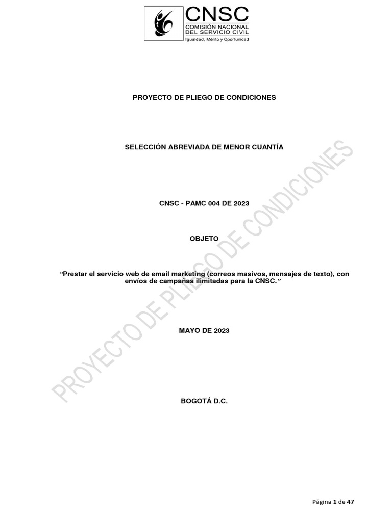 PROYECTO DE PLIEGOS Correos Masivos Das V4 MRF3 DASrevSG V5 | PDF | Finanzas y dinero