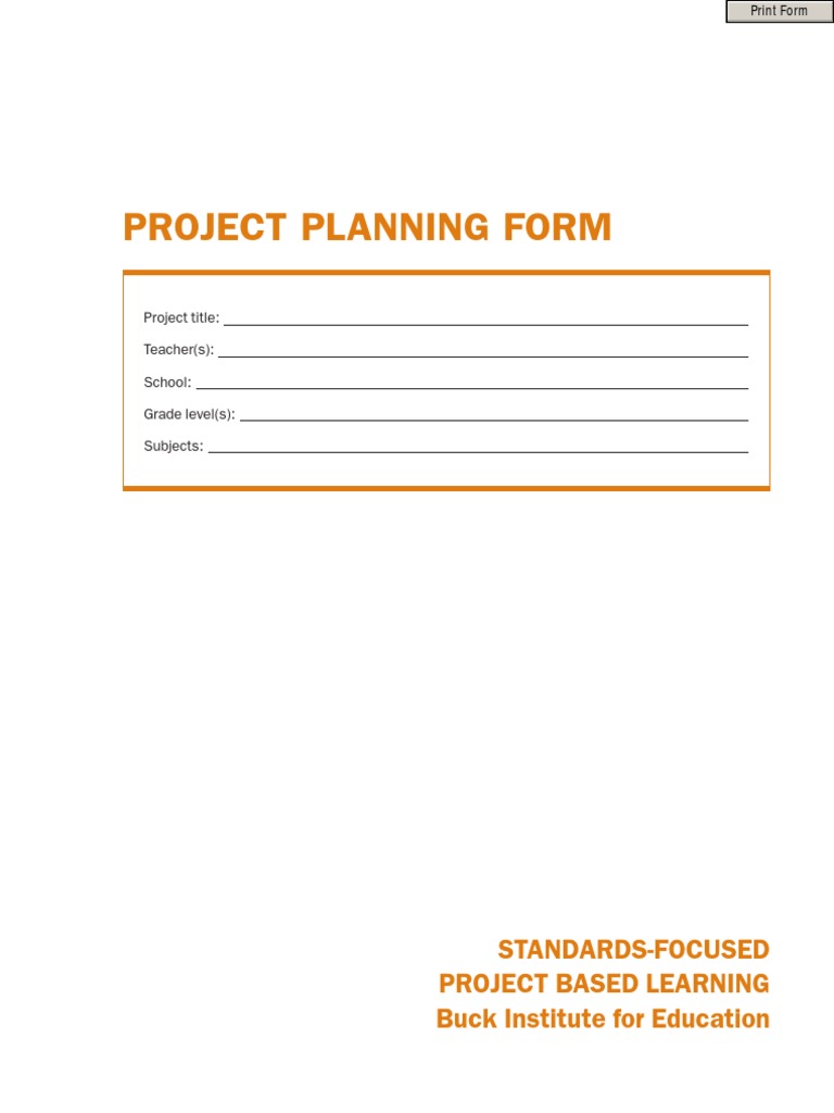 Buck Institute PBL Planning Form FILLABLE | PDF | Educational Psychology | Education Theory