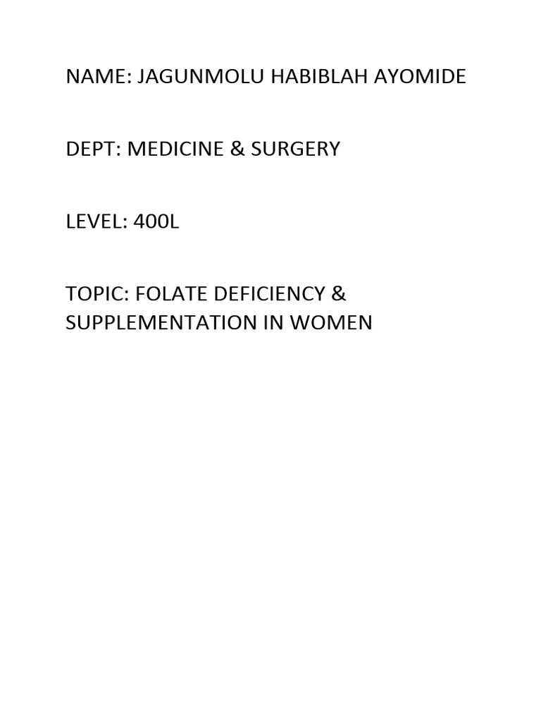 Folate Deficiency and Supplementation in Women | PDF | Vitamin B12