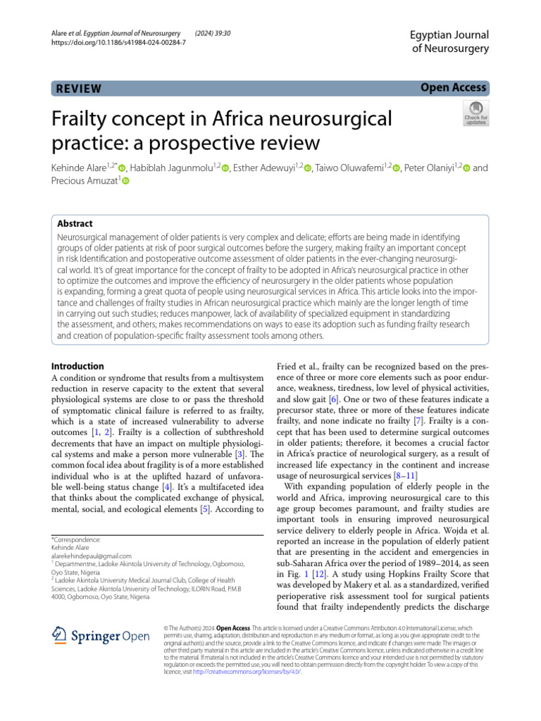 Fraility Research Neurosurgery | PDF | Neurosurgery | Surgery