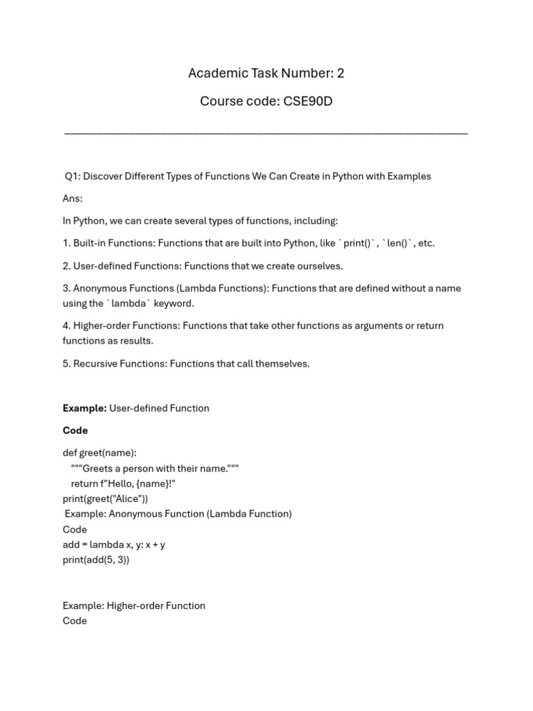 Cse90d Academic Task Number 2 Pdf Anonymous Function Computer Engineering