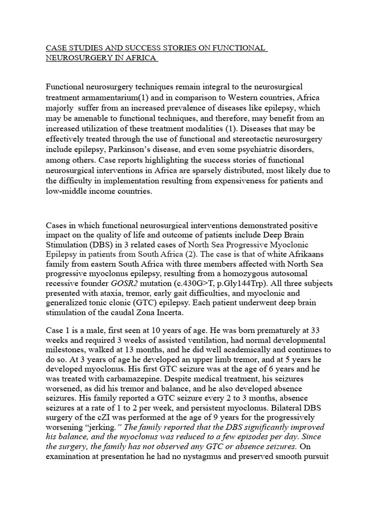 Case Studies and Success Stories On Functional Neurosurgery in Africa ...