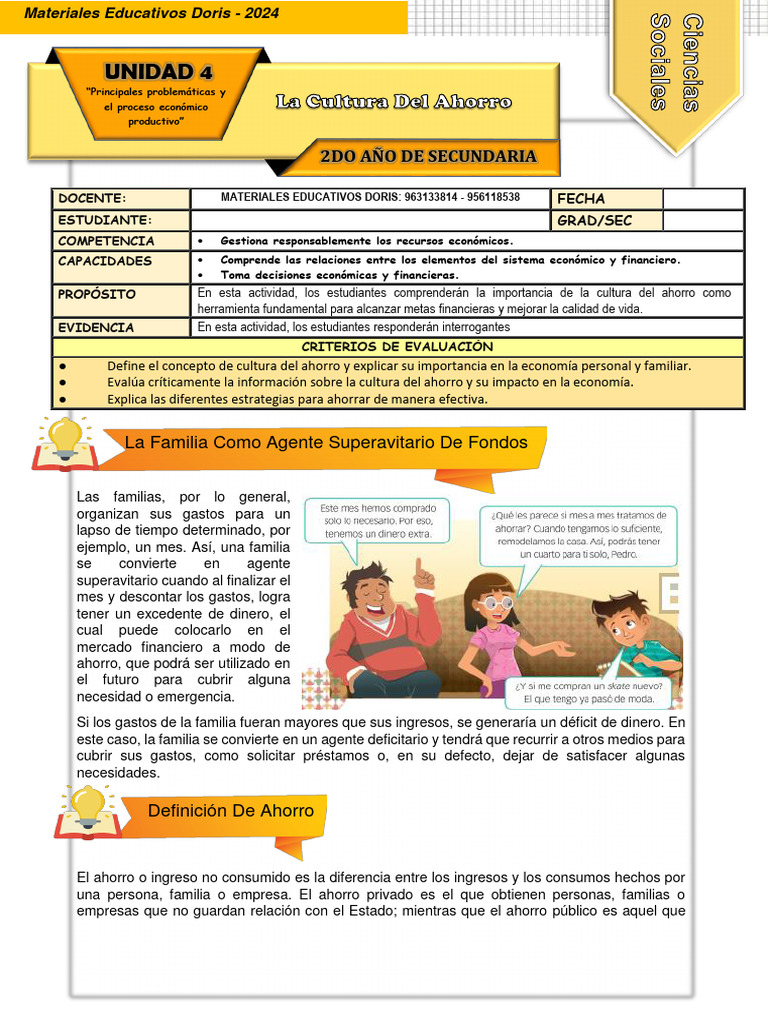 FICHA DE ACTIVIDAD CCSS 2°- SEMANA 3 (4) | PDF | Ahorro | Inversiones