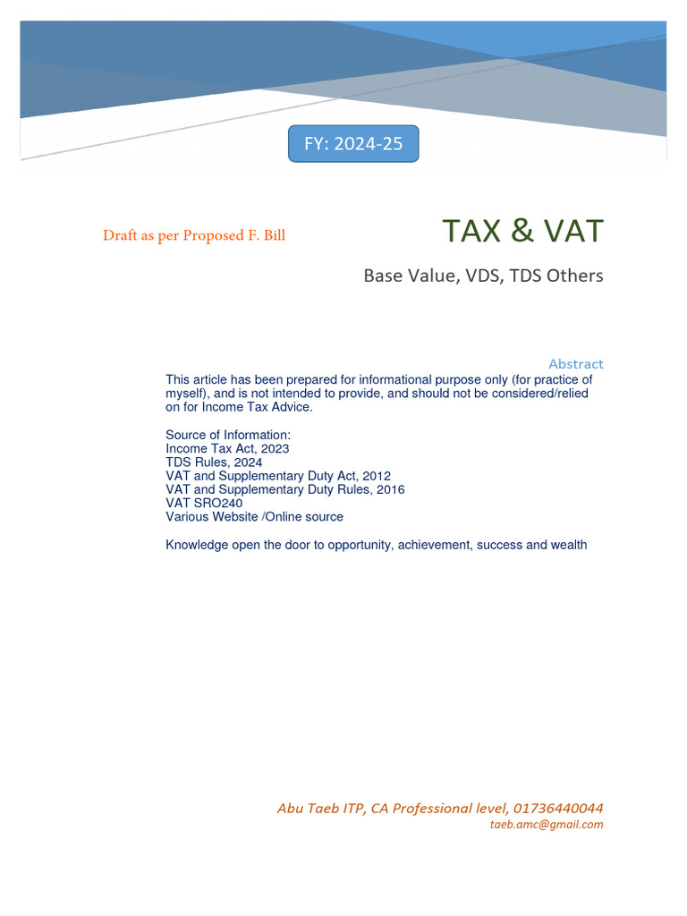 Base Value TDS VDS Other As Per Finance Bill 2024 1718068358 | PDF | Value Added Tax | Taxes