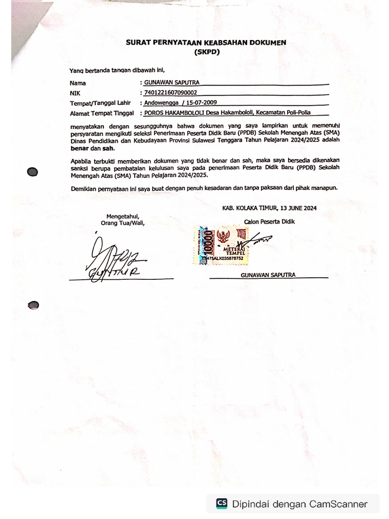 Pernyataan Gunawan | PDF