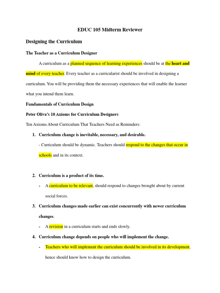 EDUC 105 Midterm Reviewer | PDF | Curriculum | Educational Assessment